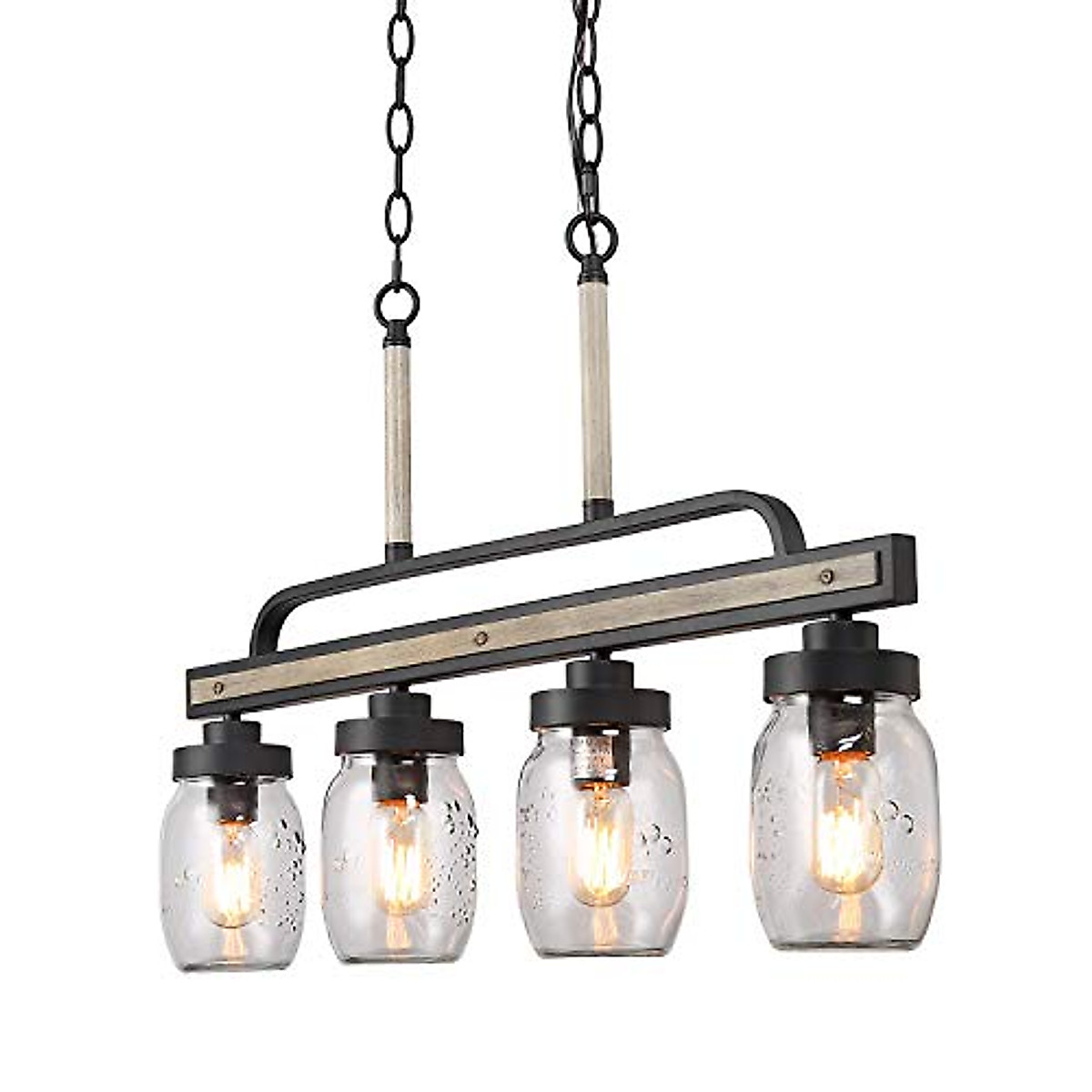 LOG BARN Rustic Mason Jar Lights, Farmhouse Chandelier Metal Finish with Glass Shades, Linear Hanging Pendant for Kitchen Island, Dining Room