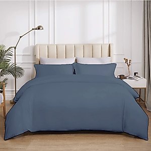 The OutNeT Steel Blue Solid Duvet Cover Set Queen 90"x90" Size Egyptian Cotton Luxury Soft & Breathable Comforter Cover with Hidden Zipper Closer & Corner Ties Durable and Fade Resistant