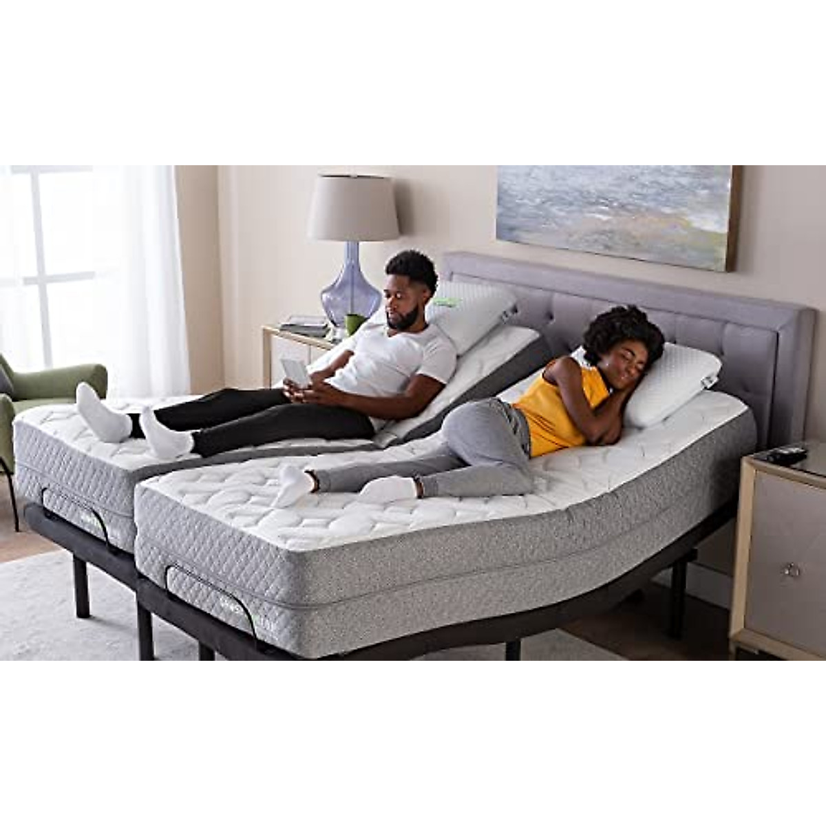 GhostBed Custom Adjustable Power Base Luxe 13" Cooling Gel Memory Foam Mattress (Split King)