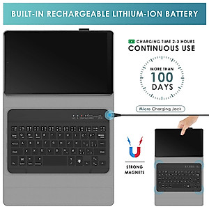 DETUOSI Backlit Keyboard Case for Samsung Galaxy Tab A7 Lite 8.7" 2021 (SM-T220/T227U) with S Pen Holder, 3 Viewing Angles Folio Leather Book Cover with Magnetic Closure + Wireless Keyboard Detachable