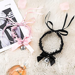 Geyoga 2 Pieces Bell Choker Collar Necklace Retro Choker Charm Lace Bell Collar Bowknot Necklace with Ribbon for Girls Women Cosplay