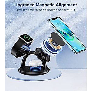 3 in 1 Magnetic Wireless Charging Station for iPhone 14/13/12, 15W Fast Wireless Mag-Safe Charger Stand with QC3.0 Adapter, for iPhone 14 13 12 Pro Max/Pro/Mini,Apple Watch 7/SE/6/5/4/3/2, AirPods Pro