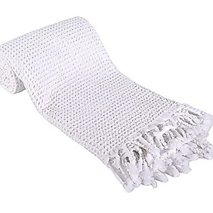 Püskül - Turkish Beach Towels Oversized Waffle - Softest 100% Turkish Cotton - 33x67 inch - White - Pack of 3 (3)