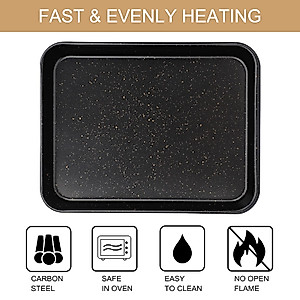 Suice Small Cookie Sheet 11 x 9 x 1 Inch, Nonstick Toaster Oven Pan Set of 2, Heavy Duty Carbon Steel Mini Baking Pan Toaster Tray for Bakery, Cookie, Biscuit, Cake, Bread, Pizza - Special Pattern