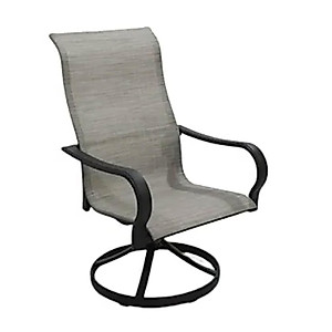 Four Seasons Courtyard Palermo Swivel Rocker Sling Fabric Outdoor Furniture Lounge Arm Chair with Supportive Aluminum Frame, 2 Pack, Gray