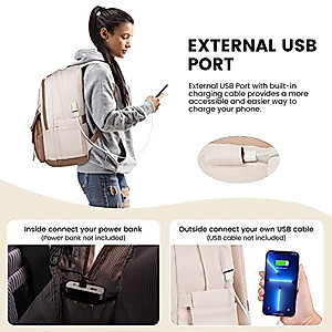 MOMUVO Backpacks for Girls, 15.6 Inch Laptop School Bag Cute College Backpack Large Bookbags for Teens Women Students Anti Theft Travel Daypack (Khaki & Beige)