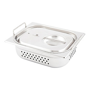 Restaurantware Perforated Steam Table Pan - Half Size - 4" Deep - Collapsible Handles - Anti Jam - Commercial Grade Stainless Steel - 1ct Box - Met Lux