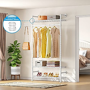 Timate F1 Pipe Clothes Rack Wall Mount Heavy Duty Closet Organizer System Hanging Closet Rack for Clothes, Closet Kit Walk in Closet Systems, Adjustable Storage Closet Shelves Wardrobe Closet, White