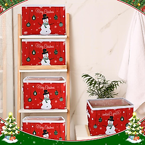 Chapou 4 Pcs Christmas Basket with Handles Collapsible Laundry Basket Christmas Storage Basket Fabric Laundry Baskets Storage Organizer Bag for Baby Cloth Book Storage Cubes(Snowman)