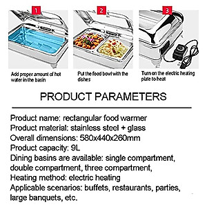 Food Warmers for Parties Buffets Electric, Stainless Steel Buffet Server and Warming Tray, 9L, Chafing Dish Buffet Set - Adjustable Temperature + Hot Plate Electricgn 1/3