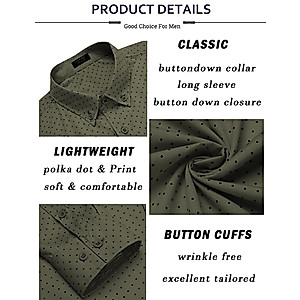 COOFANDY Men's Business Dress Shirt Long Sleeve Regular Fit Shirt Casual Polka Dot Printed Button Down Shirts Army Green