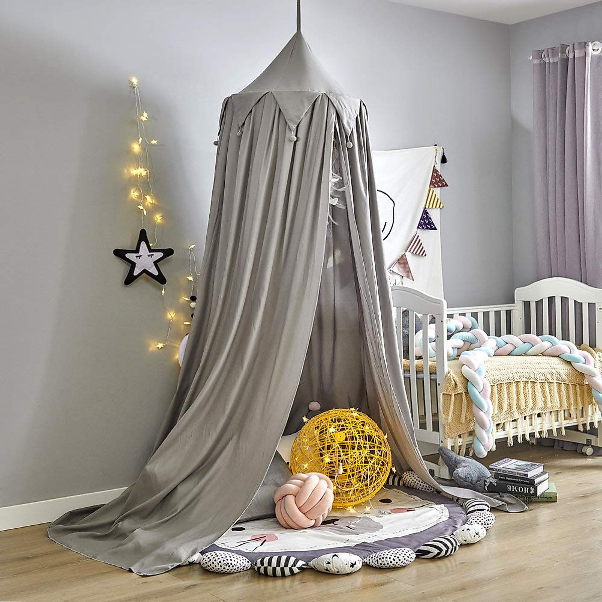 Mybbrm Princess Canopy for Girls Bed with Tassels Hideaway Tent for Kids Rooms or Cribs Nursery for Decoration, Playing,Reading,Sleep as Hanging House Castle
