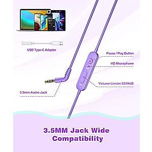 Link Dream Kids Headphones for School Girls Boys with Microphone, Volume Limiter 85/94dB Stereo 3.5.mm Jack On-Ear Folding Headphones for Kids Travel Tablet Computer (Purple)