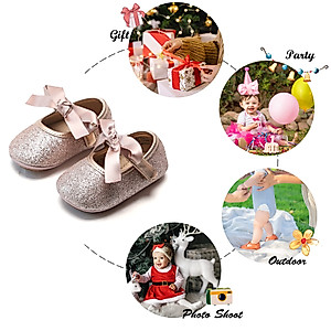 Felix & Flora Infant Baby Girls Shoes Soft Rubber Sole Princess Dress Shoes Baby Walking Shoes(Infant/Toddler)(12-18 Months Infant,Glitter Pink)