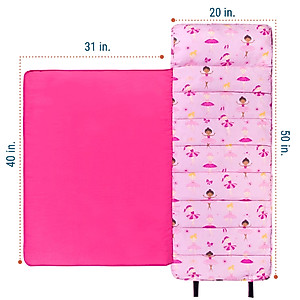 Wildkin Original Nap Mat with Reusable Pillow for Boys and Girls, Perfect for Elementary Sleeping Mat, Features Hook and Loop Fastener, Soft Cotton Blend Materials Nap Mat for Kids (Ballerina)