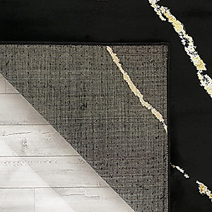 Antep Rugs Babil Gold 5x7 Marble Abstract Modern Indoor Area Rug (Black, 5'3" x 7')