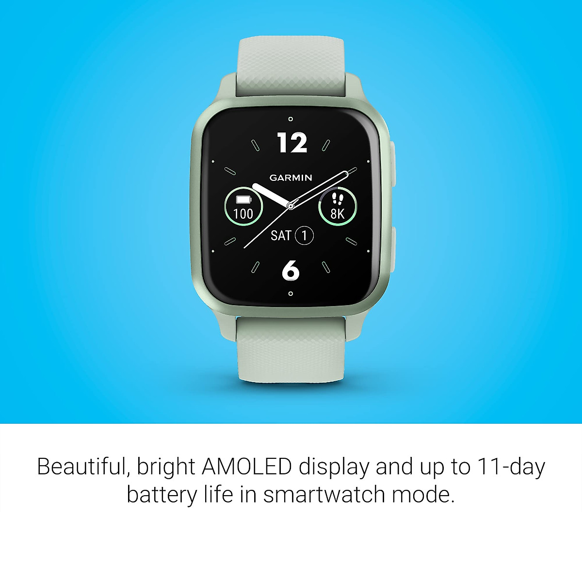 Garmin Venu® Sq 2 GPS Smartwatch, All-Day Health Monitoring, Long-Lasting Battery Life, AMOLED Display, Cool Mint