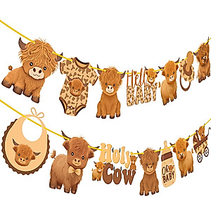 Highland Cow Baby Shower Banners 2Pcs Holy Cow Baby Shower Decorations Highland Cow Party Cutout Banners Oh Baby Party Decorations for Cow Cattle Baby Shower Birthday Party Supplies