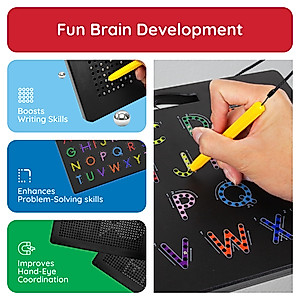 PicassoTiles 2-in-1 Magnetic Drawing Board Toy 12x10 inch Large Magnet Bead Tablet Pad with 2 Facings Alphabets STEM Educational Erasable & Reusable Learning Writing Playboard in Black PTB03