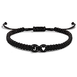 Btysun Initial Bracelets for Teen Girl and Boys Women Gifts for Girl and Boyfriend J Letter Bracelet Mom Gift Braided Adjustable Heart Charm Friend Birthday Graduation Retirement Anniversary