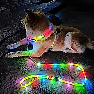 Led Light Up Dog Collar and Leash for Night Time Walking Glow in The Dark Dog Leashes and Collars Set Waterproof Rechargeable
