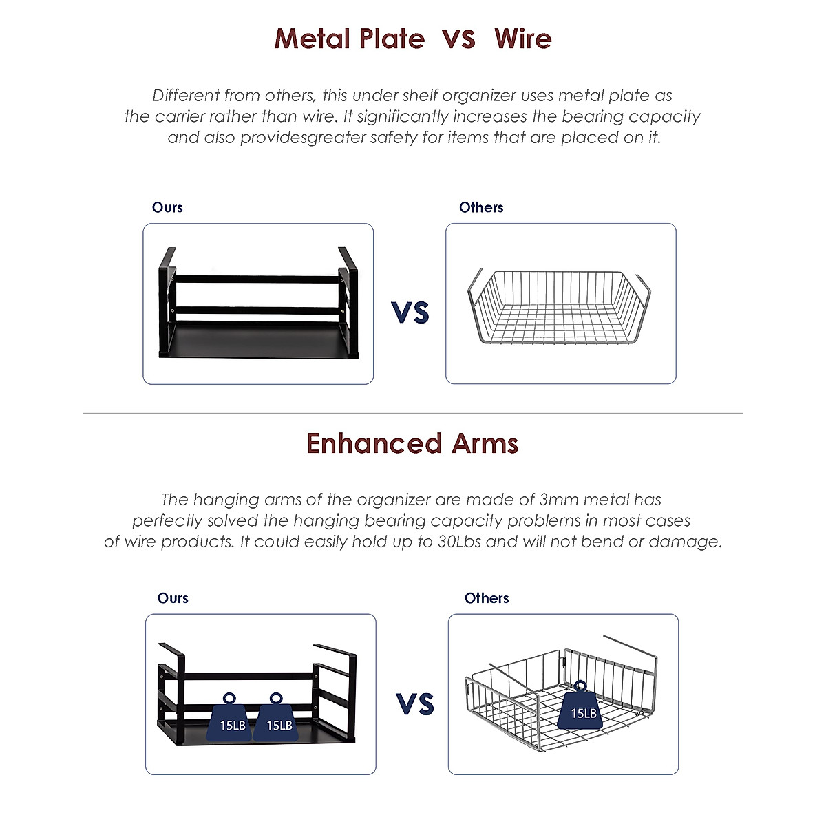 Nxconsu 2Pack Under Shelf Storage Basket Organizer Hanging Holder for Cabinet Pantry Kitchen Cupboard Desk Counter Bookshelf Organization Add-on Space Saver Heavy Duty Slide-in Black