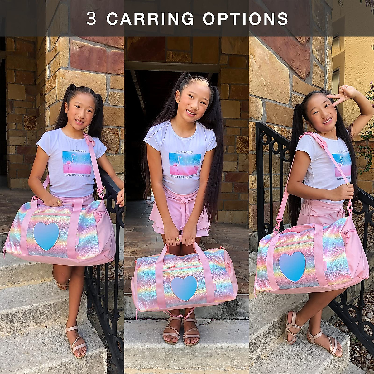 mibasies Dance Bag for Girls Duffle Bag Kids Overnight Travel Sleepover Bags with Shoes Compartment Large