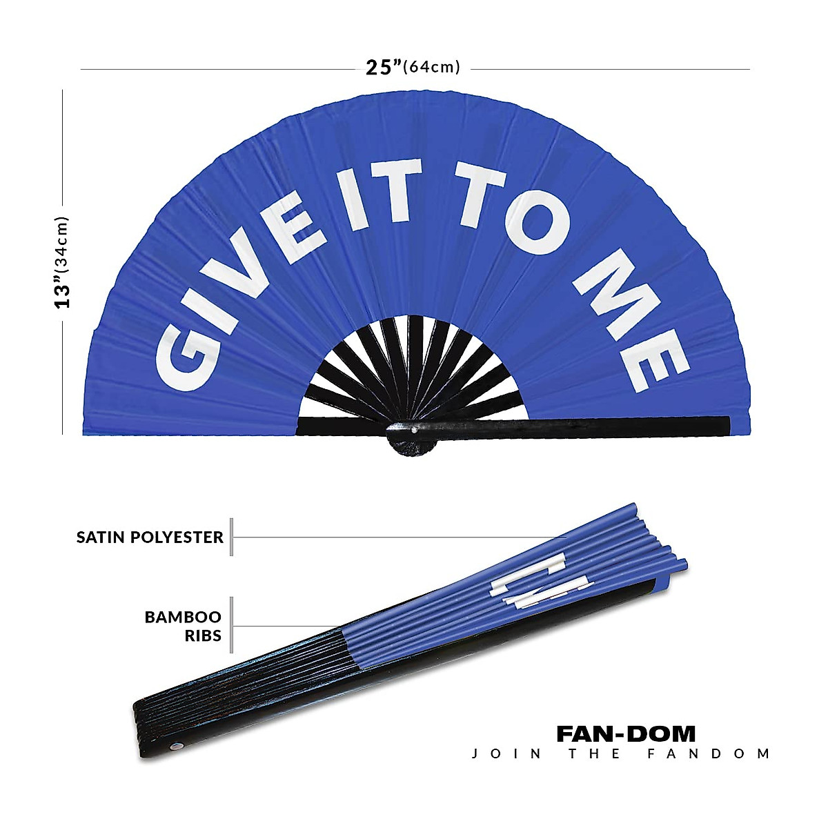 Give It To Me hand fan foldable bamboo circuit hand fan funny gag slang words expressions statement gifts Festival accessories Rave handheld Circuit event fan Clack fans (Blue)