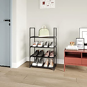 Yegazte Upgrade Stackable Small Shoe Rack, 4-Tier Nonwoven Shoe Storage Organizer with Handle for Entryway, Hallway and Closet （Black）