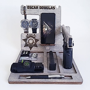 Wooden Docking Station, Police officer Docking Station, Wood Stand for gun, Law enforcement Gift for men, Nightstand with gun holder