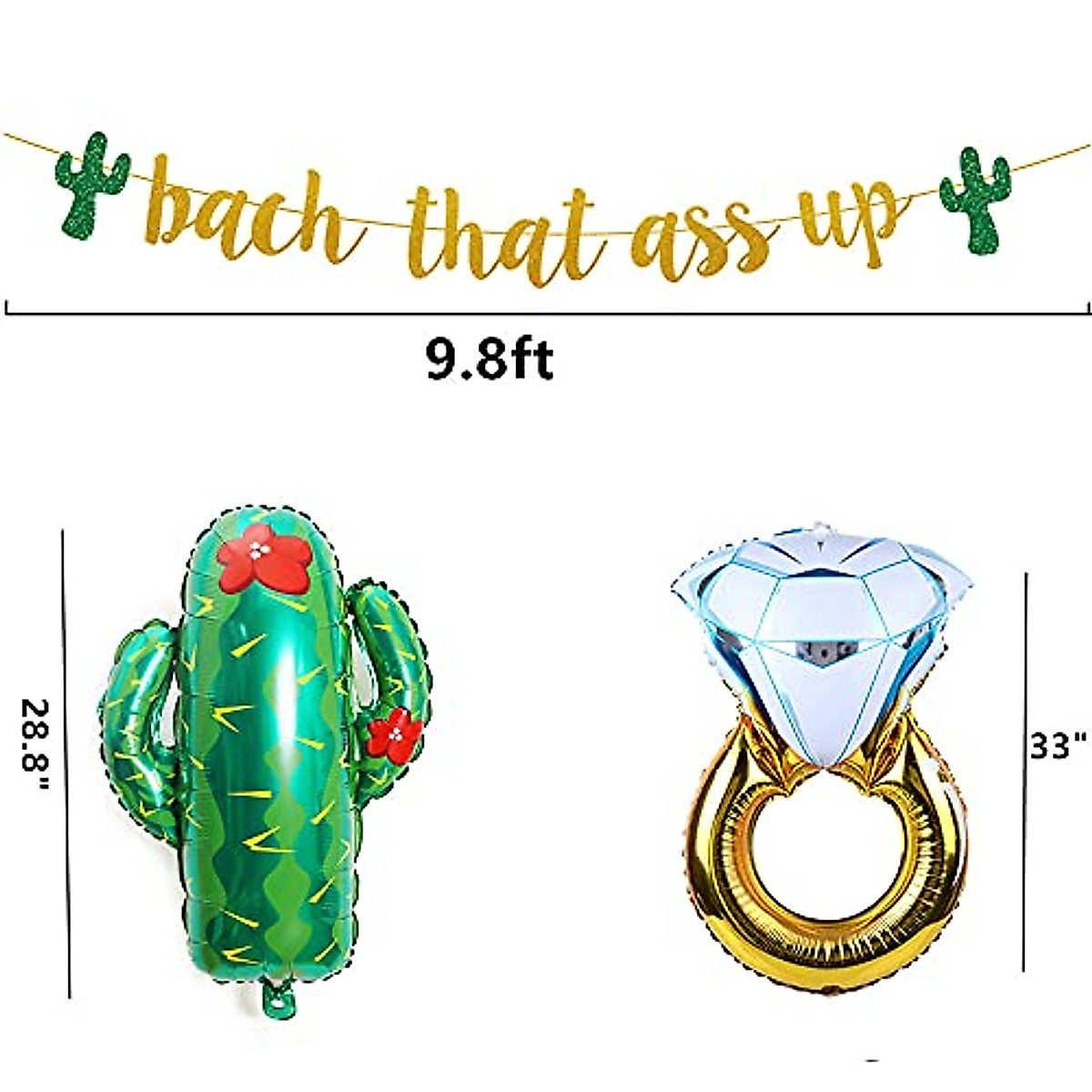 Mexico Fiesta Bachelorette Party Supplies Bach That Ass Up Party Banner Glittery Cactus Ring Banner Plus Cactus Balloon Diamond Ring Balloon for Bridal Shower Bubbly Bar Party Decorations