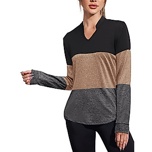 COOrun Long Sleeve Workout Shirts for Women Yoga Athletic Casual Tops Gym Running Breathable Shirt Quick Dry 2_Black_Brown_Dark Gray XX-Large