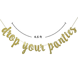 Drop Your Panties Glitter Gold Banner, Lingerie Shower Banner, Bachelorette Party Decorations (Gold)