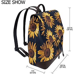 Zongin Retro Sunflower Women Backpack Purse Fashion PU Leather Shoulder Daypacks Casual School Rucksack Travel Business