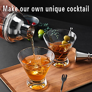 WOTOR Stemless Martini Glasses Set of 4, 8oz Cocktail Glass Set, Fancy Modern Martini Cups for Bar, Short and Small Margarita glasses