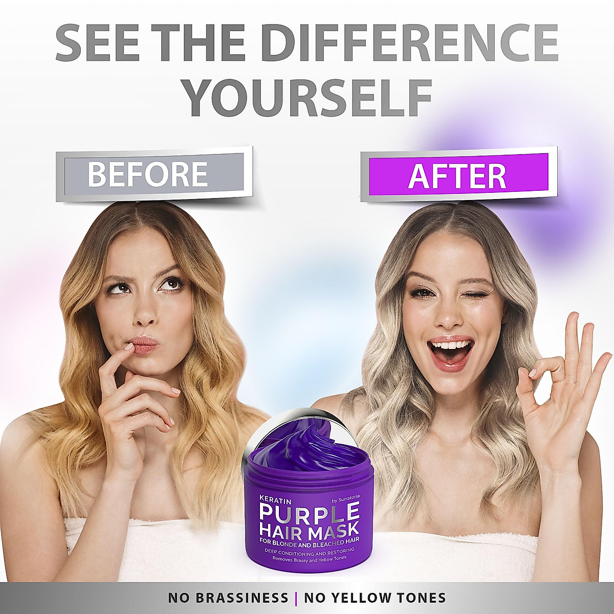 SUNATORIA NEW Keratin Purple Hair Mask- Blonde Hair Purple Toner - Repair & Nourishment Treatment for Bleached, Brassy Hair - No Yellow Tones - Deep Conditioner for Color Treated Locks