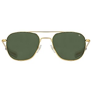 AO Original Pilot Sunglasses - Gold - Calobar Green AOLite Nylon Lenses - Bayonet Temple - Polarized - 55-20-140