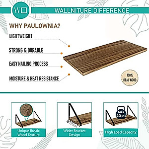 Wallniture Ponza Floating Shelves, 17"x8" Bookshelf Set for Living Room, Shelves for Bedroom, Kitchen Organization & Bathroom Storage Office Shelves Burnt Set of 4