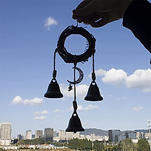 Witch Bells Witchcraft Decor Gifts Magic Pagan Wall Home Room Door Knob Decorative Protection Kitchen Witches Runes Wiccan Altar Supplies (Hemp Rope 3 Bells)