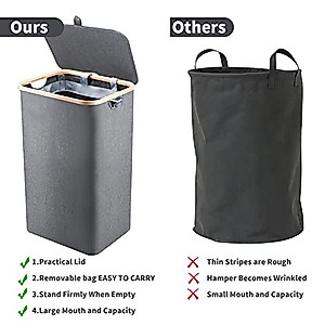 Airrniss Laundry Hamper with lid, 100L Waterproof-Laundry Basket, Collapsible-Tall-Clothes Hamper with Removable-Laundry Bags for Bedroom, Laundry Room, Closet, Bathroom, College Grey