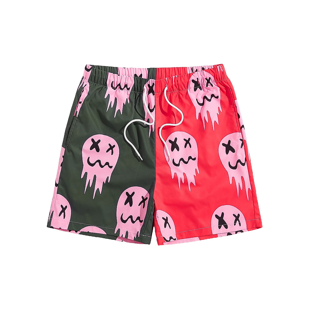 WDIRARA Men's Graphic Print Colorblock Drawstring Waist Active Pocket Shorts Multicolored M