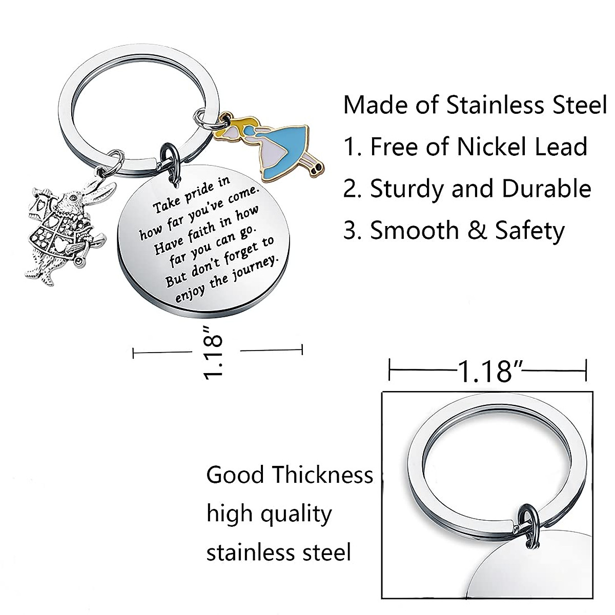 FUSTMW Alice Gifts Keychain Rabbit Alice Pendant Wonderland Inspired Gifts Cartoon Keepsake Keychain Friendship Gifts (silver)