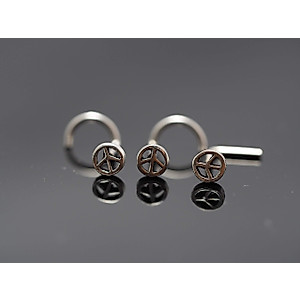 Nose Stud,Peace Sign Nose Stud Sterling Silver Nose Stud/Nose Screw, Jewelry Nose Stud, Body Piercing Jewelry, Nose Piercing (18g Right Screw)