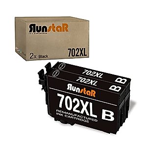 Run Star Remanufactured 702XL Black Ink Cartridge Replacement for Epson T702XL 702 T702XL T702XL120 for Epson Workforce Pro WF-3720 WF-3733 WF-3730 All-in-One Printer, 2 Packs