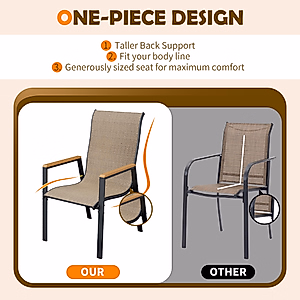 UDPATIO Patio Stackable Chairs Set of 2, Outdoor Dining Chairs with All Weather Breathable Textilene, High Back Metal Frame for Lawn Garden Backyard Deck, Brown