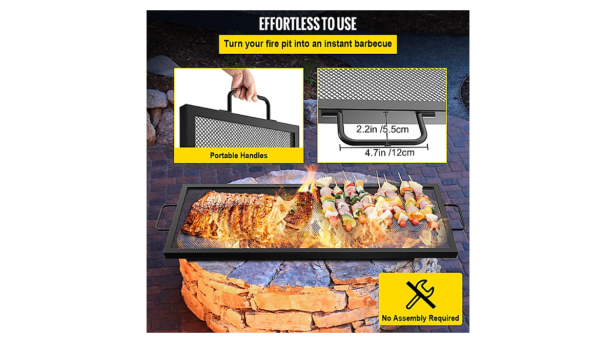 VEVOR Rectangle Fire Pit Grate,32-inch Fire Pit Grill Grate, X-Marks ...