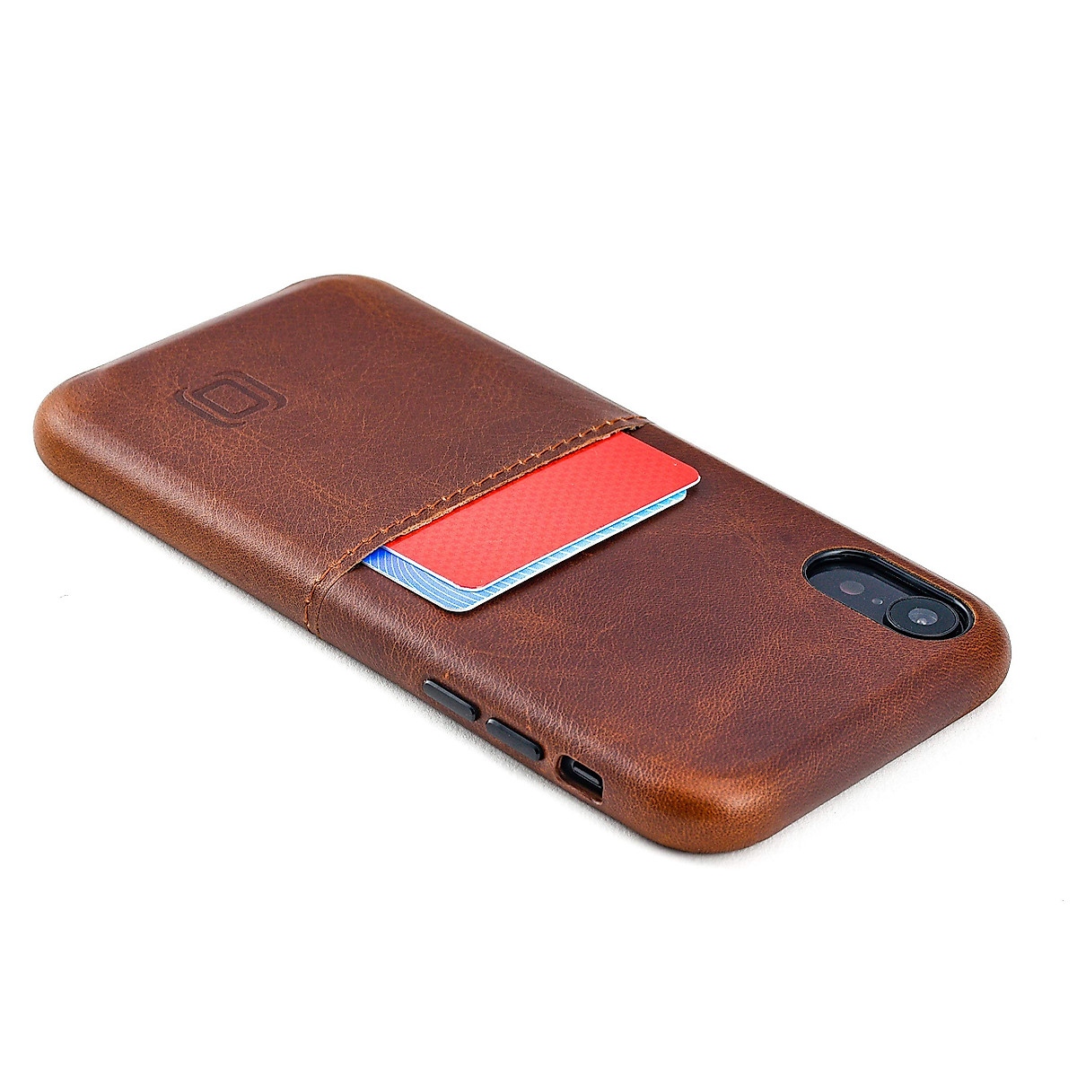 Dockem M1 Card Case for iPhone XR (6.1"): Slim Genuine Leather Wallet Case with Built-in Metal Plate for Magnetic Mounting and Lay-Flat Card Slot: Virtuosa [Brown]