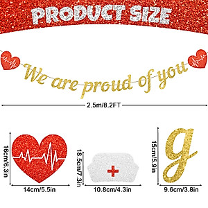 Whaline 2Pcs Nurse Graduation Paper Banner Glitter Gold Congrats Nurse Hanging Garland We are Proud of You Letter Party Banner for Nursing Medical School Nurse Graduation Party Decor Supplies, 8.2Ft