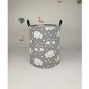 DUYIY 19.7 Inch Round Big Size Canvas Storage Basket with Handle Large Organizer Bins for Dirty Laundry Hamper Baby Toys Nursery Kids Clothes Gift Basket (heart elephant)