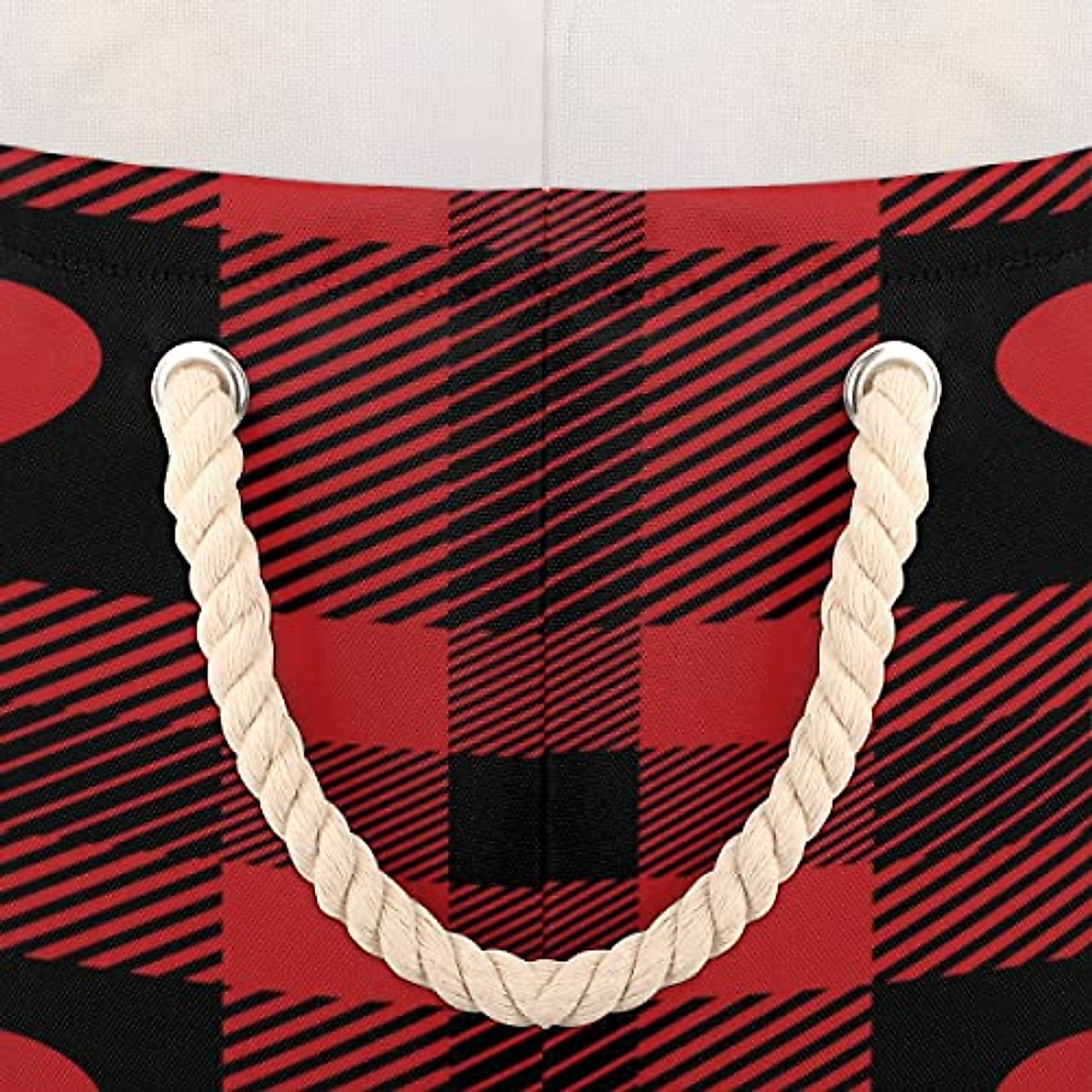 Red Check Plaid Valentine's Day Large Round Baskets for Storage Laundry Baskets with Handles Blanket Storage Basket for Bathroom Shelves Bins for Organizing Nursery Hamper Girl Boy